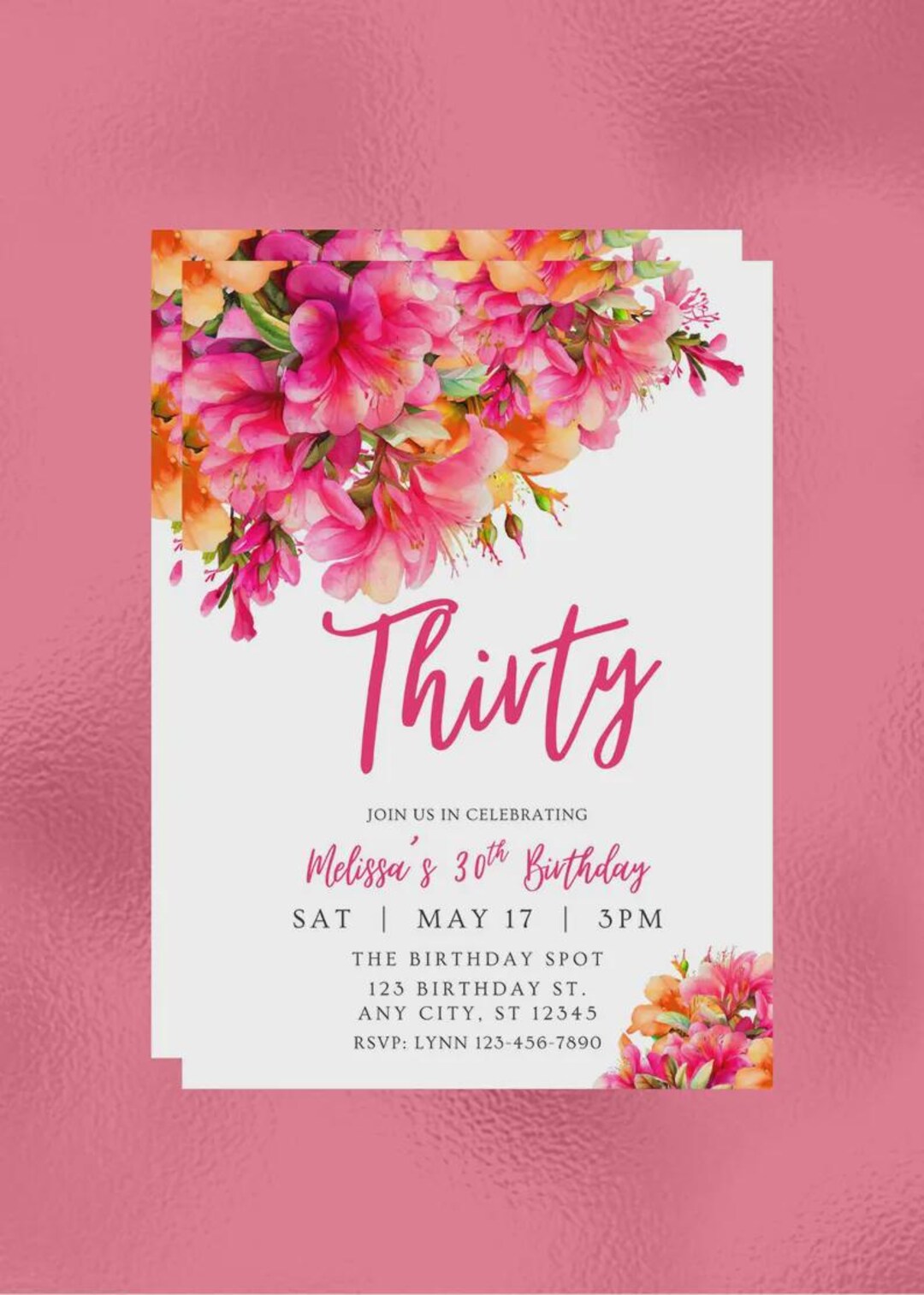 Editable Pink and Orange Floral Invitation, Birthday, Bridal, Baby ...