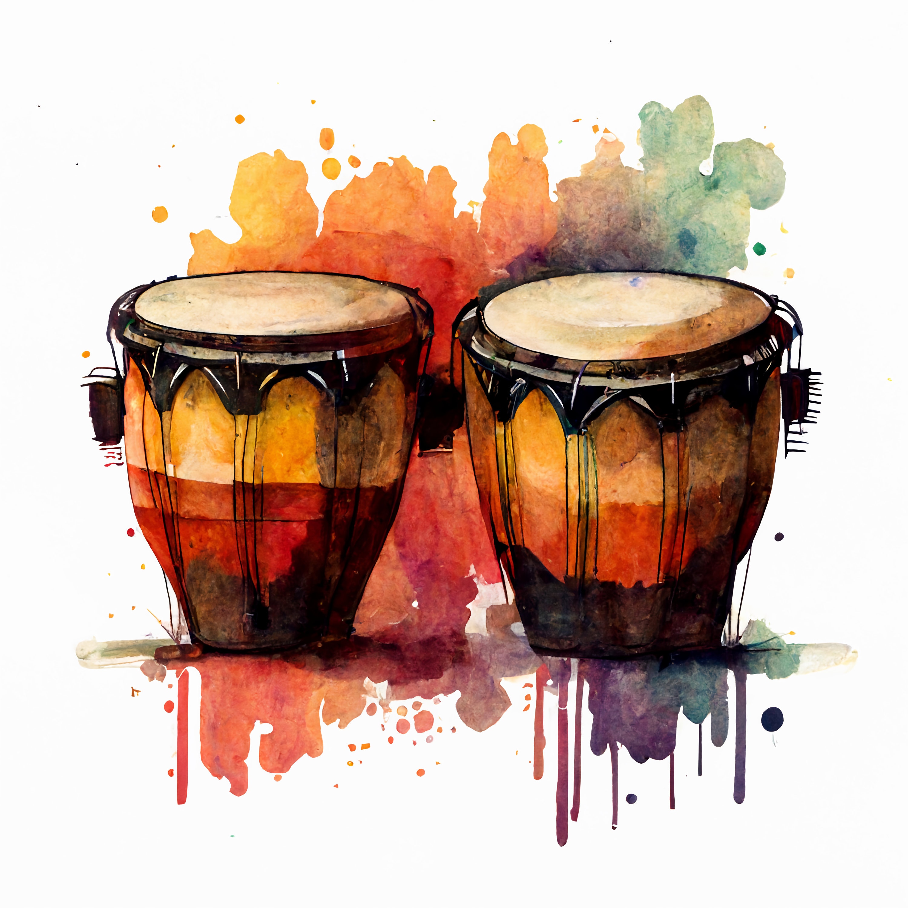 Bongo Drums Wall Art, Instrument Wall Art, Watercolor Wall Art ...