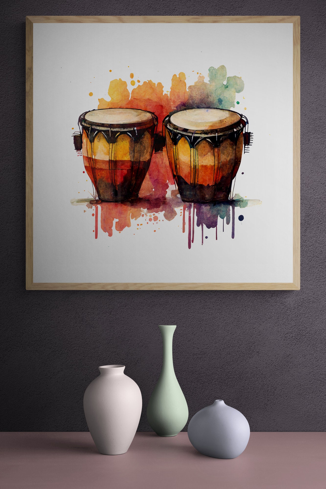 Bongo Drums Wall Art, Instrument Wall Art, Watercolor Wall Art ...
