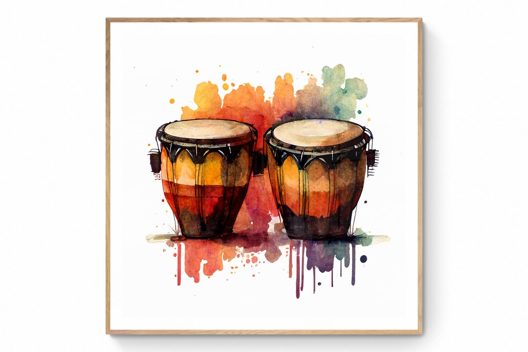 Bongo Drums Wall Art, Instrument Wall Art, Watercolor Wall Art ...