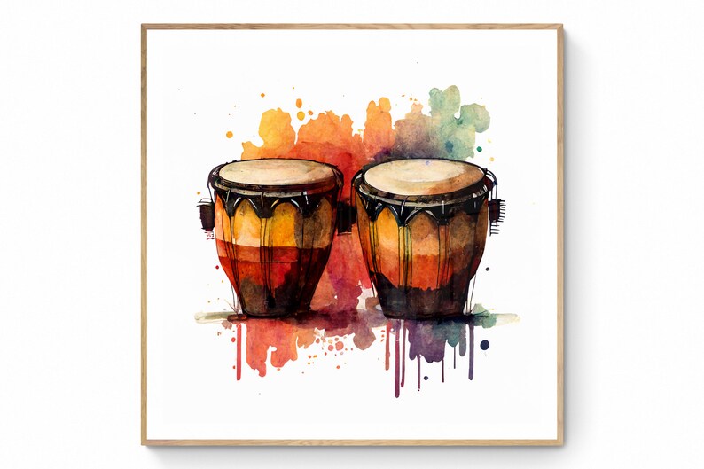 Bongo Drums Wall Art, Instrument Wall Art, Watercolor Wall Art ...