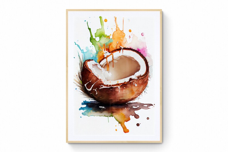 Coconut Fruit Wall Art, Fruit Printable Art, Coconut Print, Fruit ...