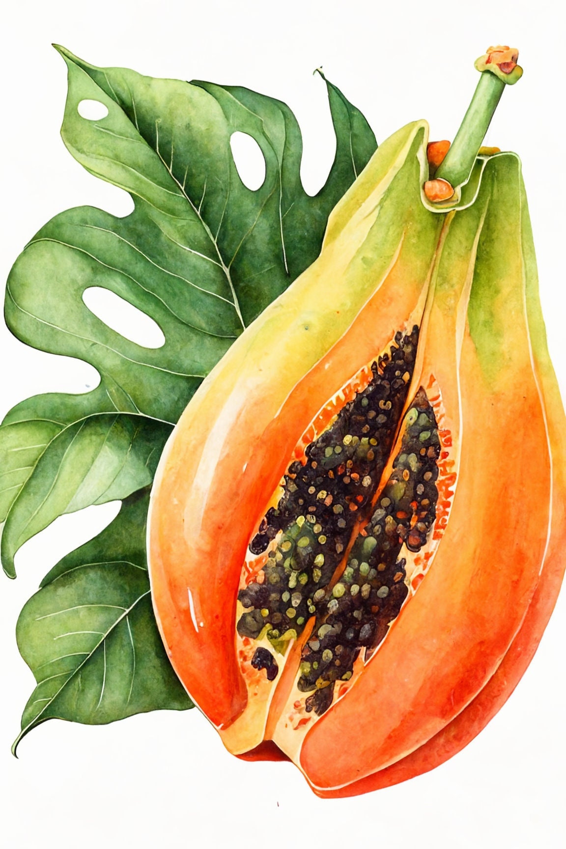 Papaya Fruit Wall Art, Fruit Printable Art, Papaya Print, Fruit Market ...