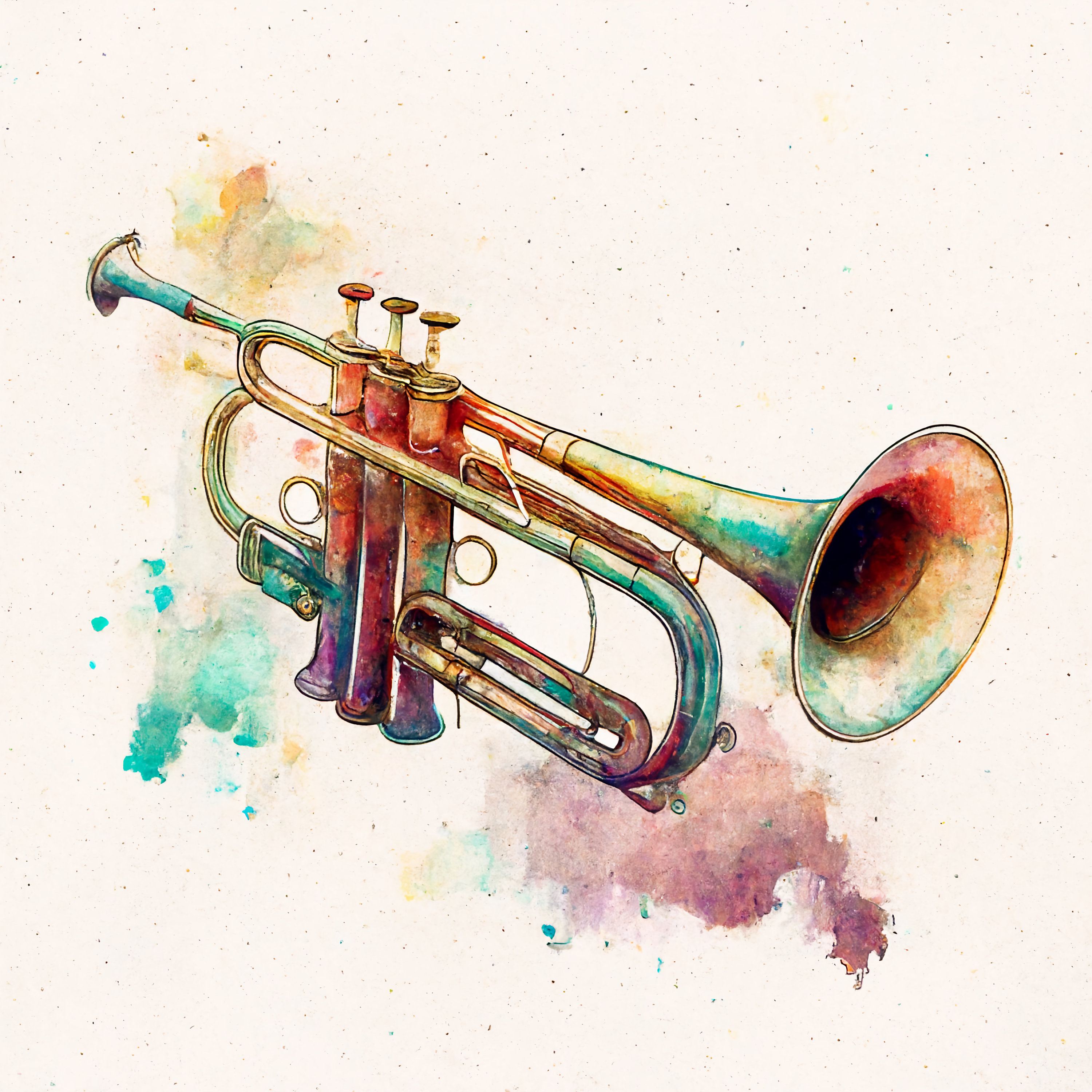 Trumpet Wall Art, Instrument Wall Art, Watercolor Wall Art, Trumpet ...