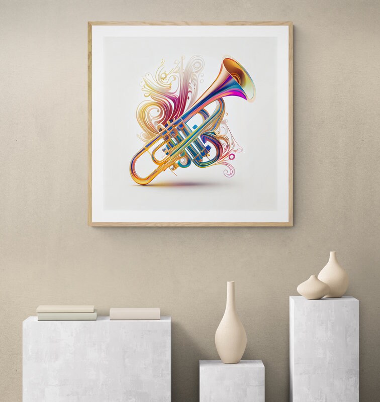 Trumpet Wall Art, Instrument Wall Art, Watercolor Wall Art, Trumpet ...