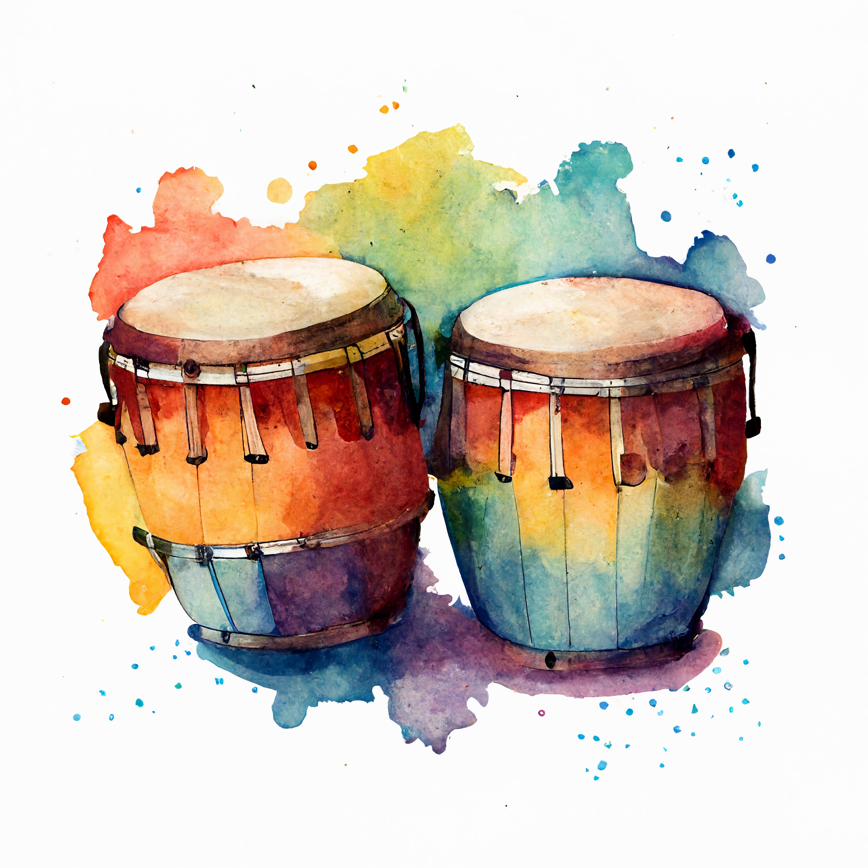 Bongo Drums Wall Art, Instrument Wall Art, Watercolor Wall Art ...