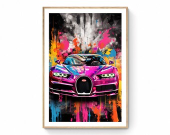 Bugatti Neon Style Digital Download Sports Car Wall Art Home Decor 3 V ...