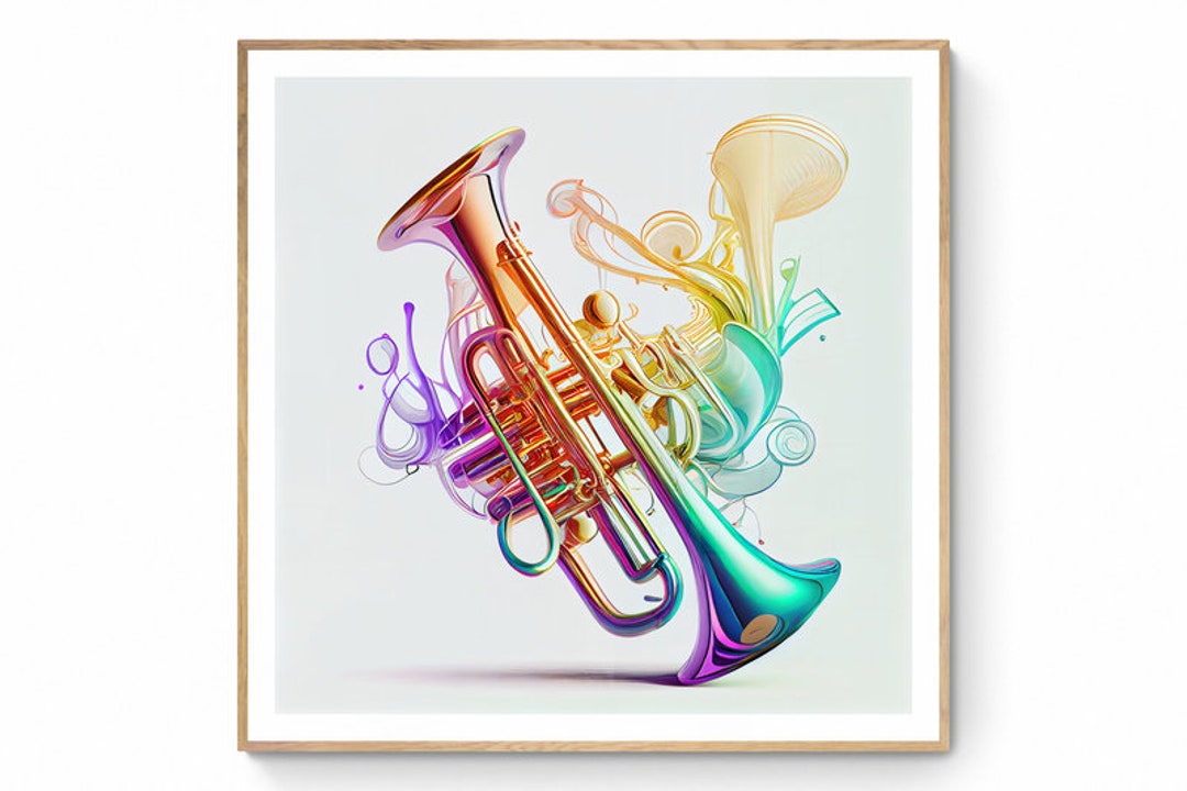 Trumpet Wall Art, Instrument Wall Art, Watercolor Wall Art, Trumpet ...