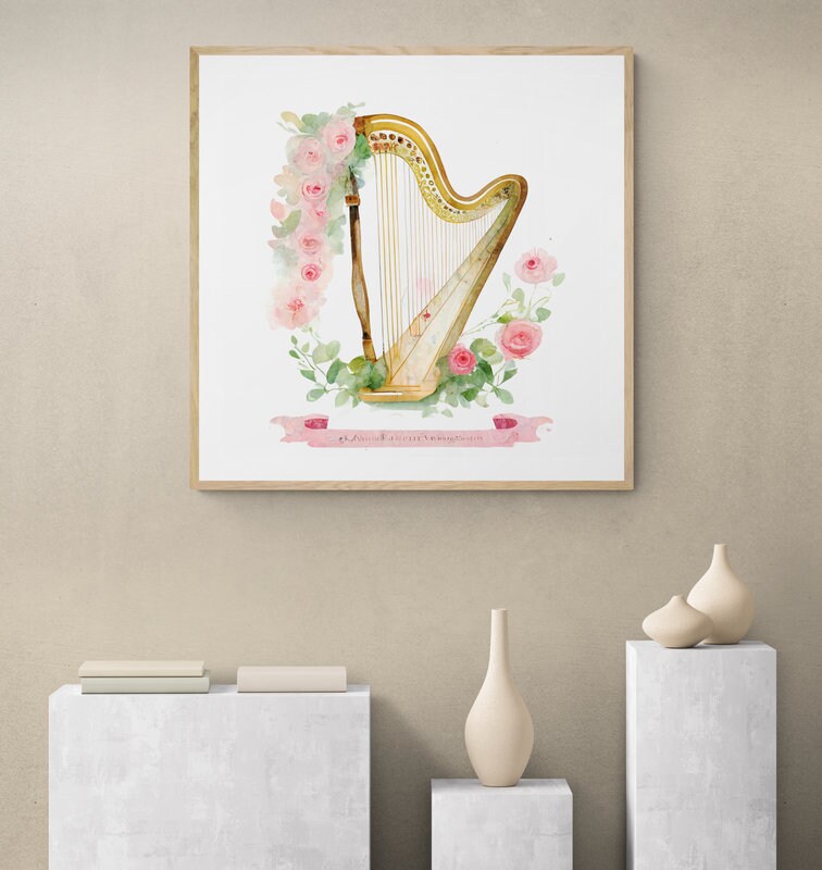 Harpe Wall Art, Instrument Wall Art, Art mural aquarelle, Harp Lovers ...
