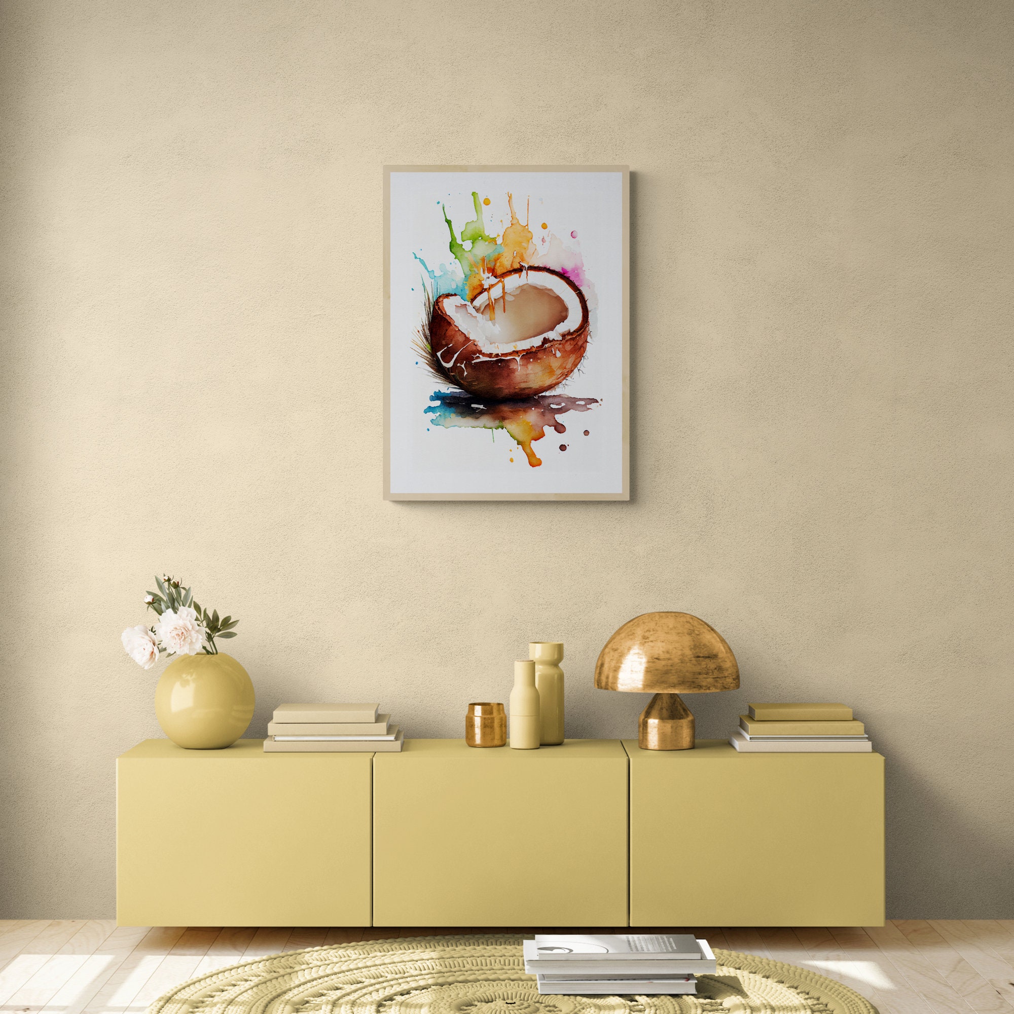 Coconut Fruit Wall Art, Fruit Printable Art, Coconut Print, Fruit ...