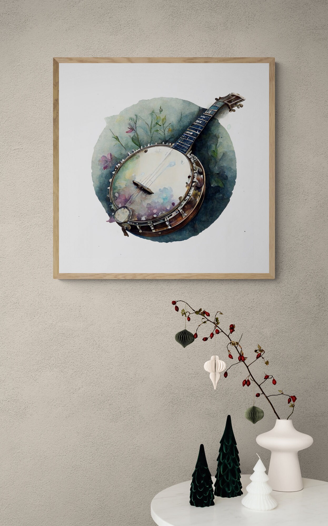 Banjo Wall Art, Instrument Wall Art, Watercolor Banjo Wall Art ...