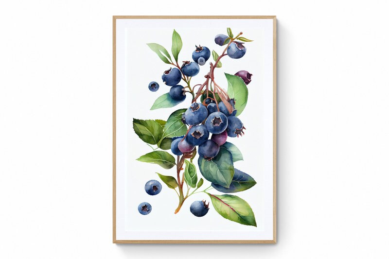 Blueberry Fruit Wall Art, Fruit Printable Art, Blueberry Print, Fruit ...