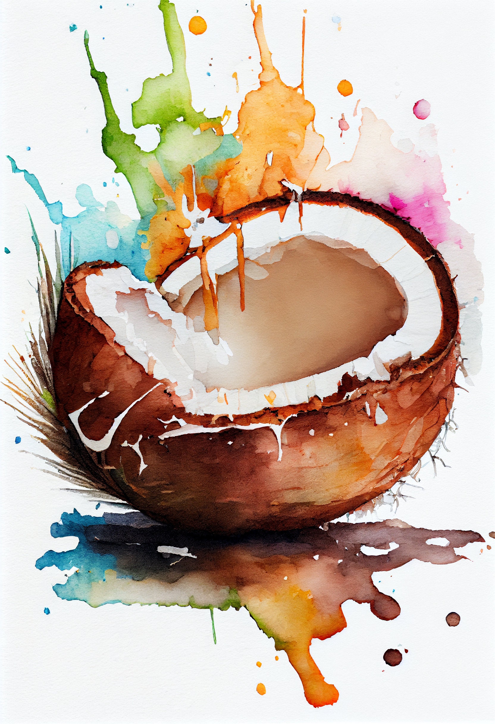 Coconut Fruit Wall Art, Fruit Printable Art, Coconut Print, Fruit ...