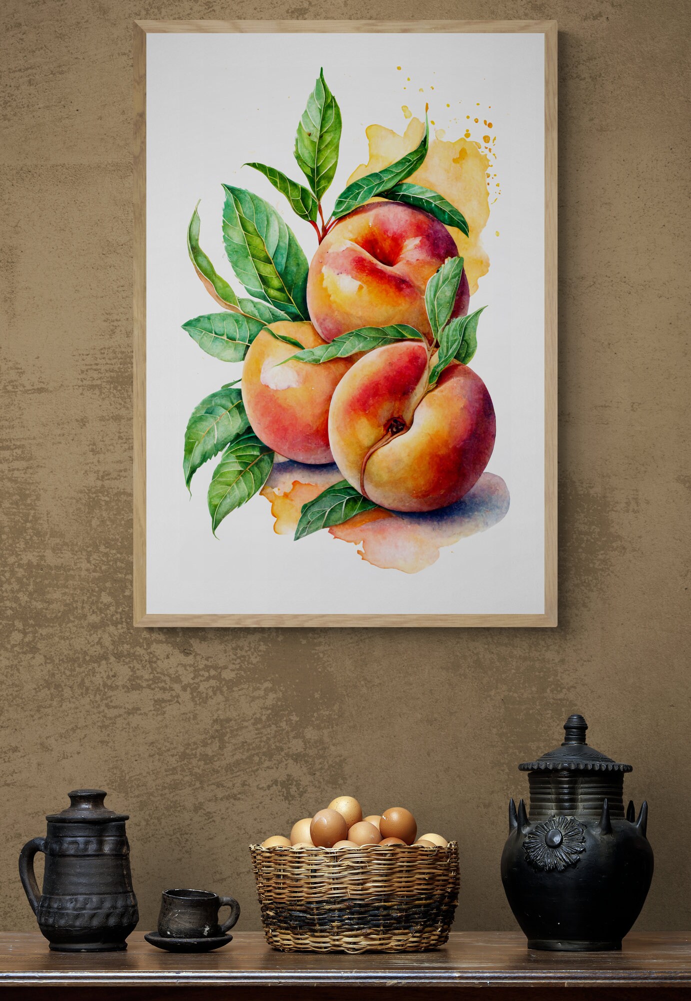 Peaches Fruit Wall Art, Fruit Printable Art, Peaches Print, Fruit ...