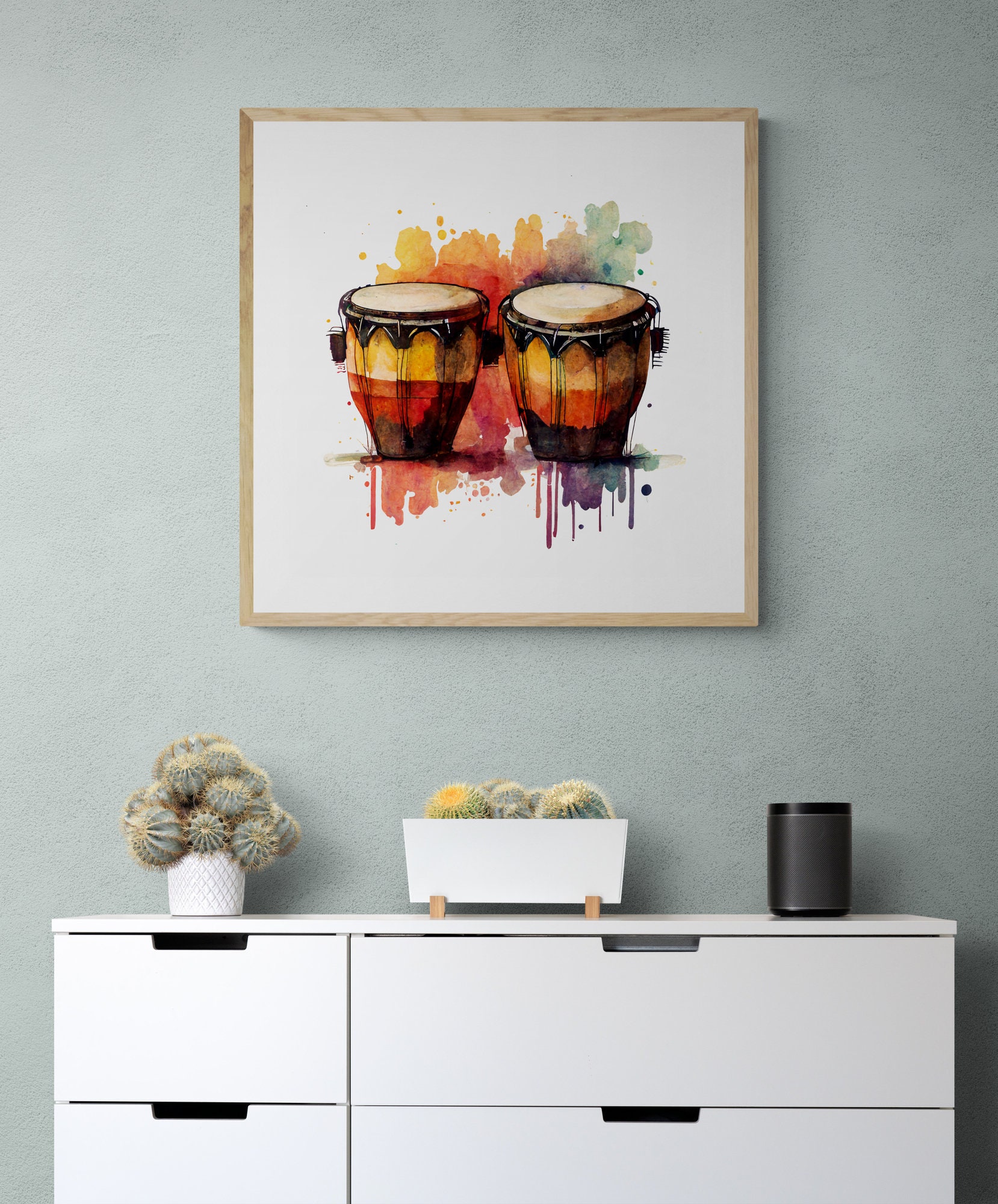 Bongo Drums Wall Art, Instrument Wall Art, Watercolor Wall Art ...