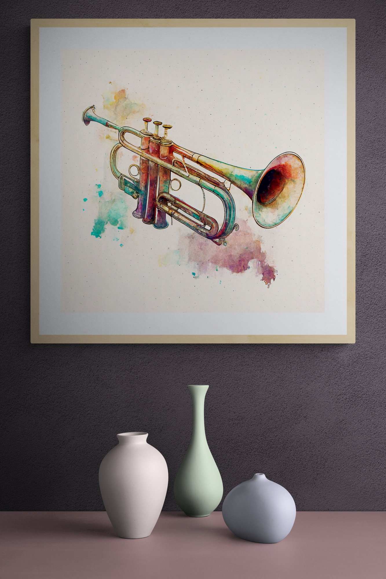 Trumpet Wall Art, Instrument Wall Art, Watercolor Wall Art, Trumpet ...