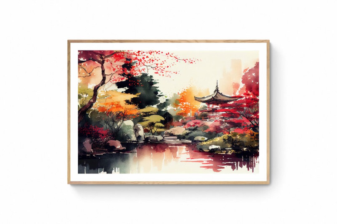 Japanische Wandkunst, Aquarell Landschaft, Zen Wandkunst, Japanisches Poster, Samsung Rahmen TV ...
