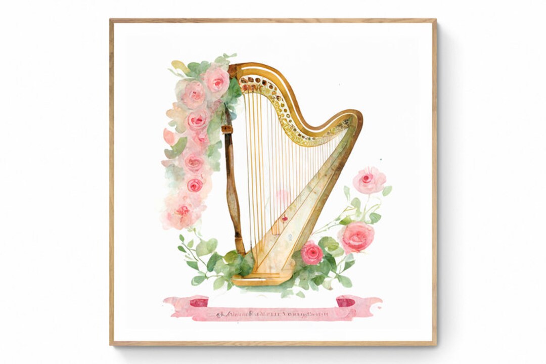 Harpe Wall Art, Instrument Wall Art, Art mural aquarelle, Harp Lovers ...