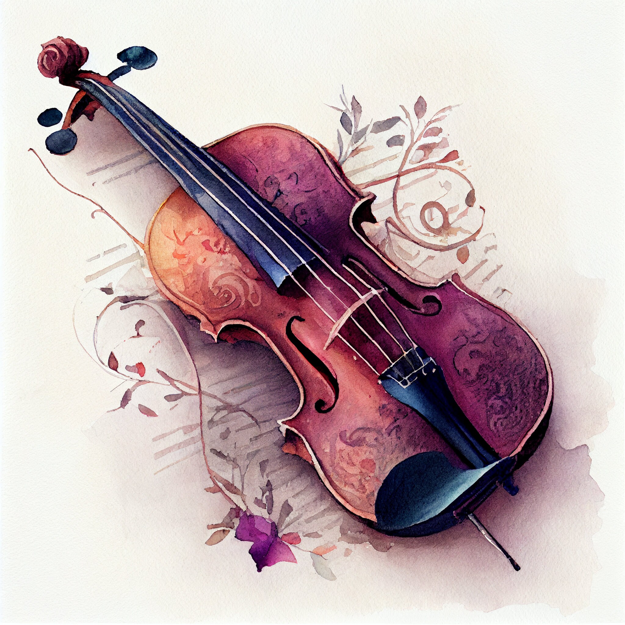 Violin Wall Art, Instrument Wall Art, Watercolor Wall Art, Violin ...