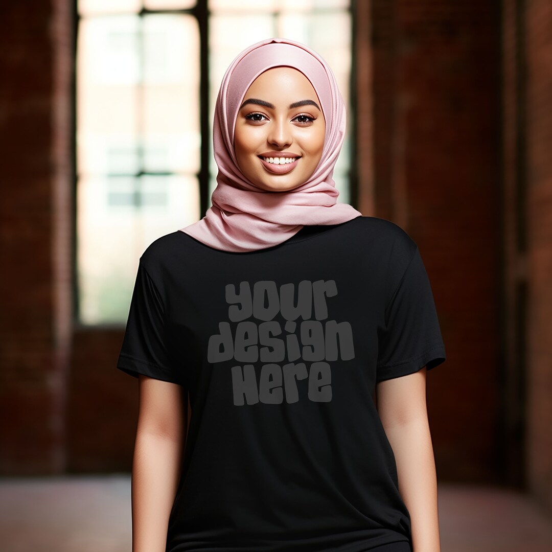 Black Tshirt Mockup Muslim Hijab T-shirt Mockup Islamic Model Mockup ...