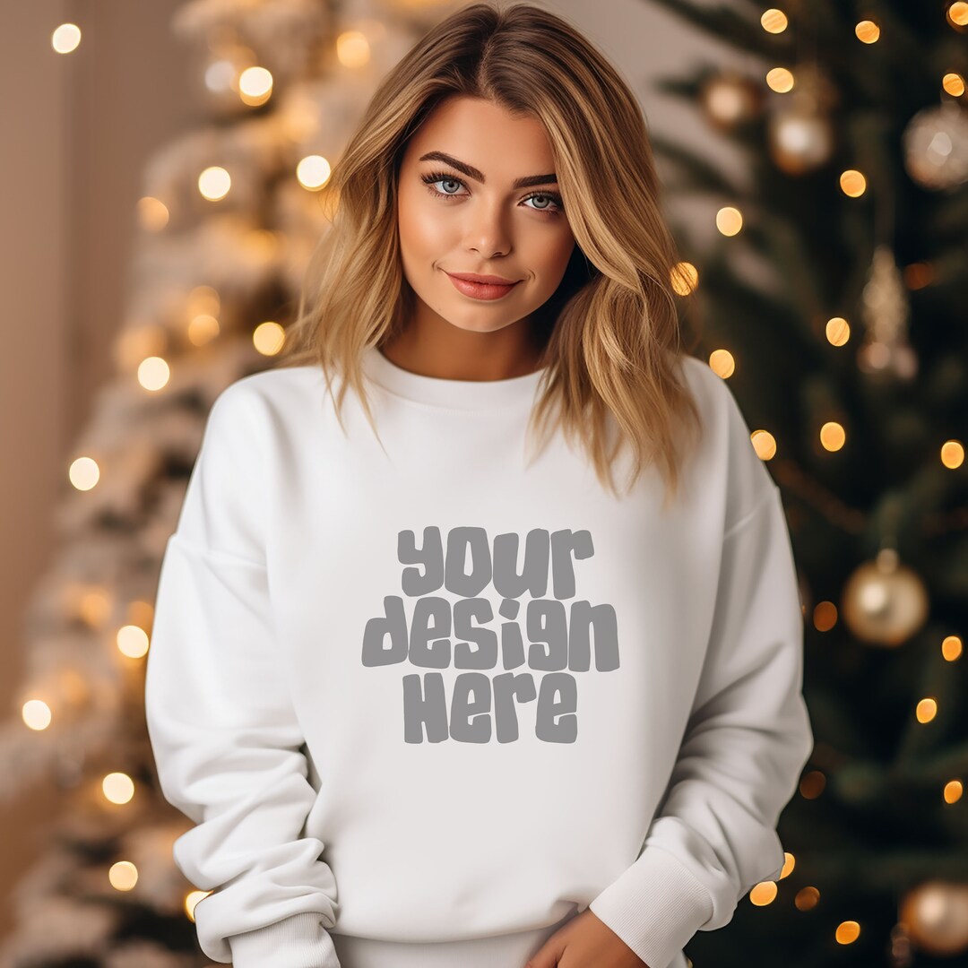 White Gildan 18000 Mockup Christmas Sweatshirt Mockup Holiday Mockup ...