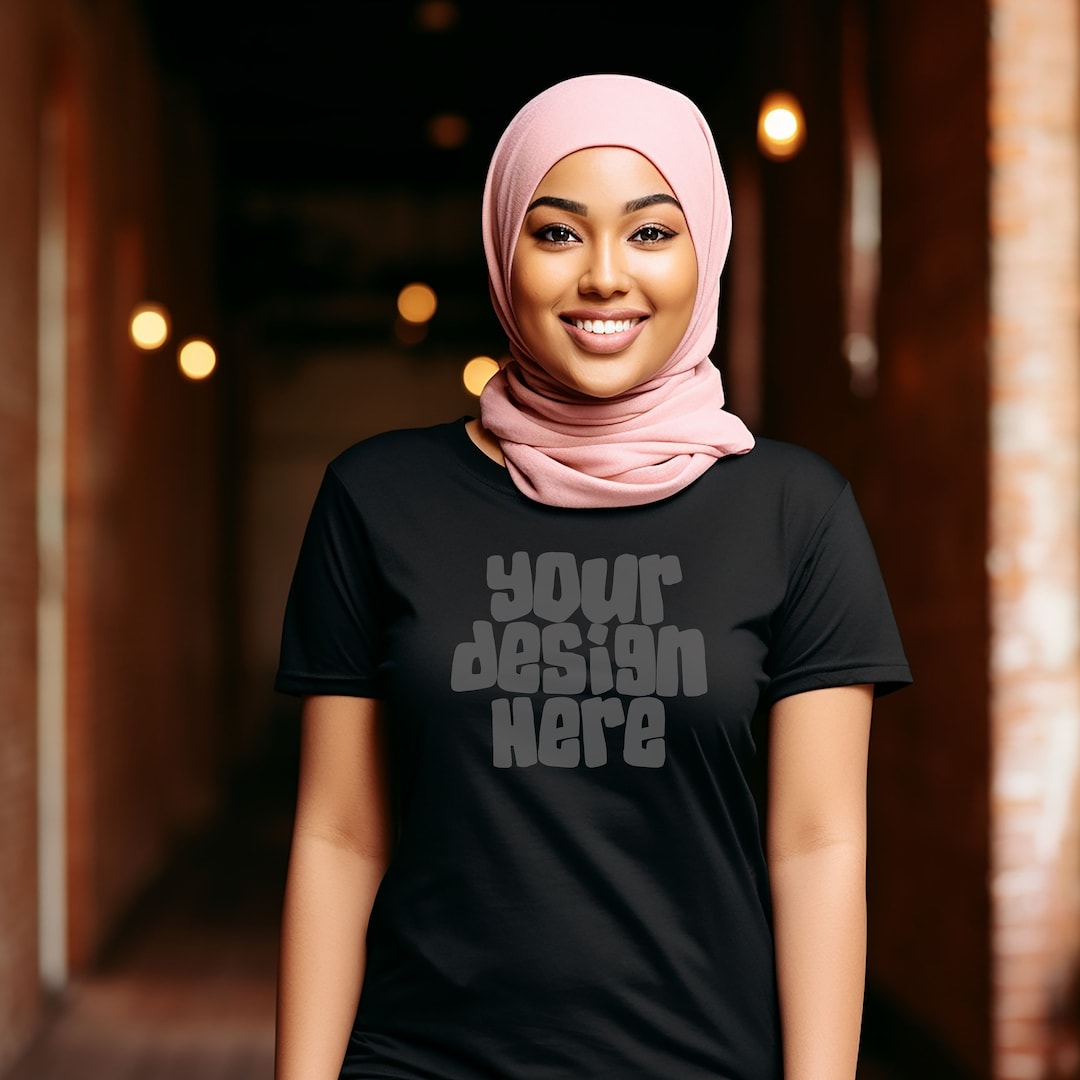 Black Tshirt Mockup Muslim Hijab T-shirt Mockup Islamic Model Mockup ...