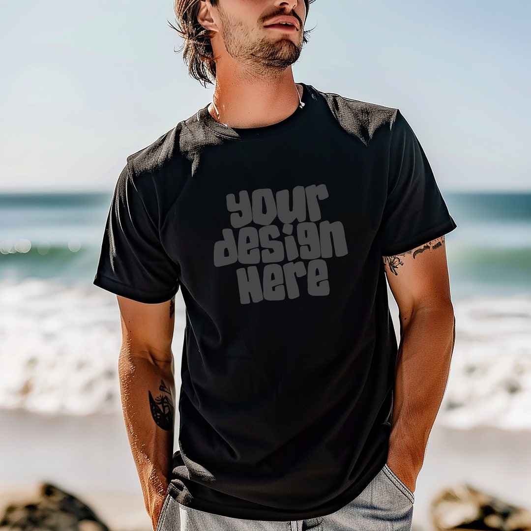 Black 3001 Tshirt Mockup Male Model Shirt Mockup Father's Day Mockup ...