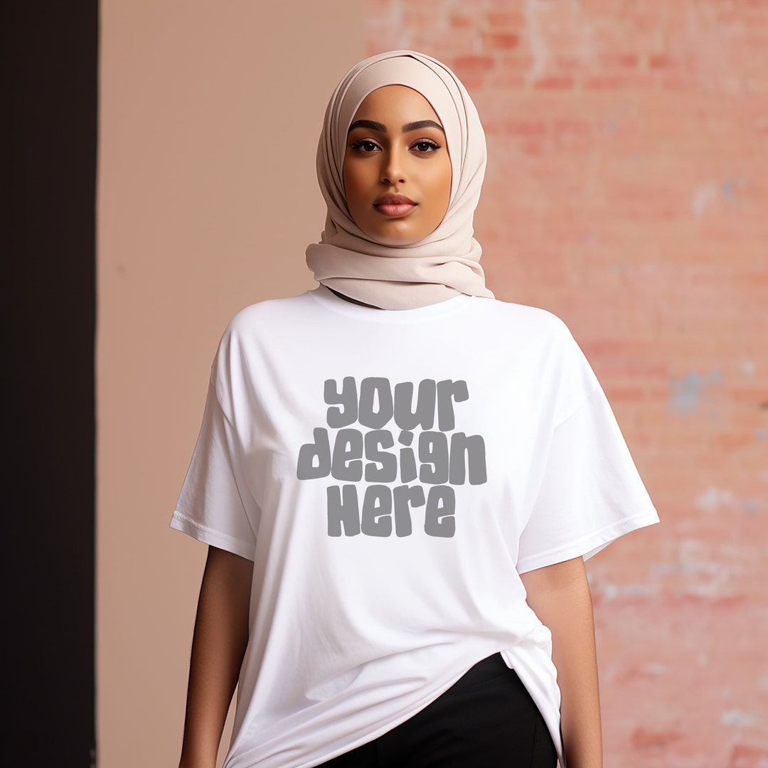 White Muslim Tshirt Mockup Hijab T-shirt Mockup Islamic Model Mockup ...
