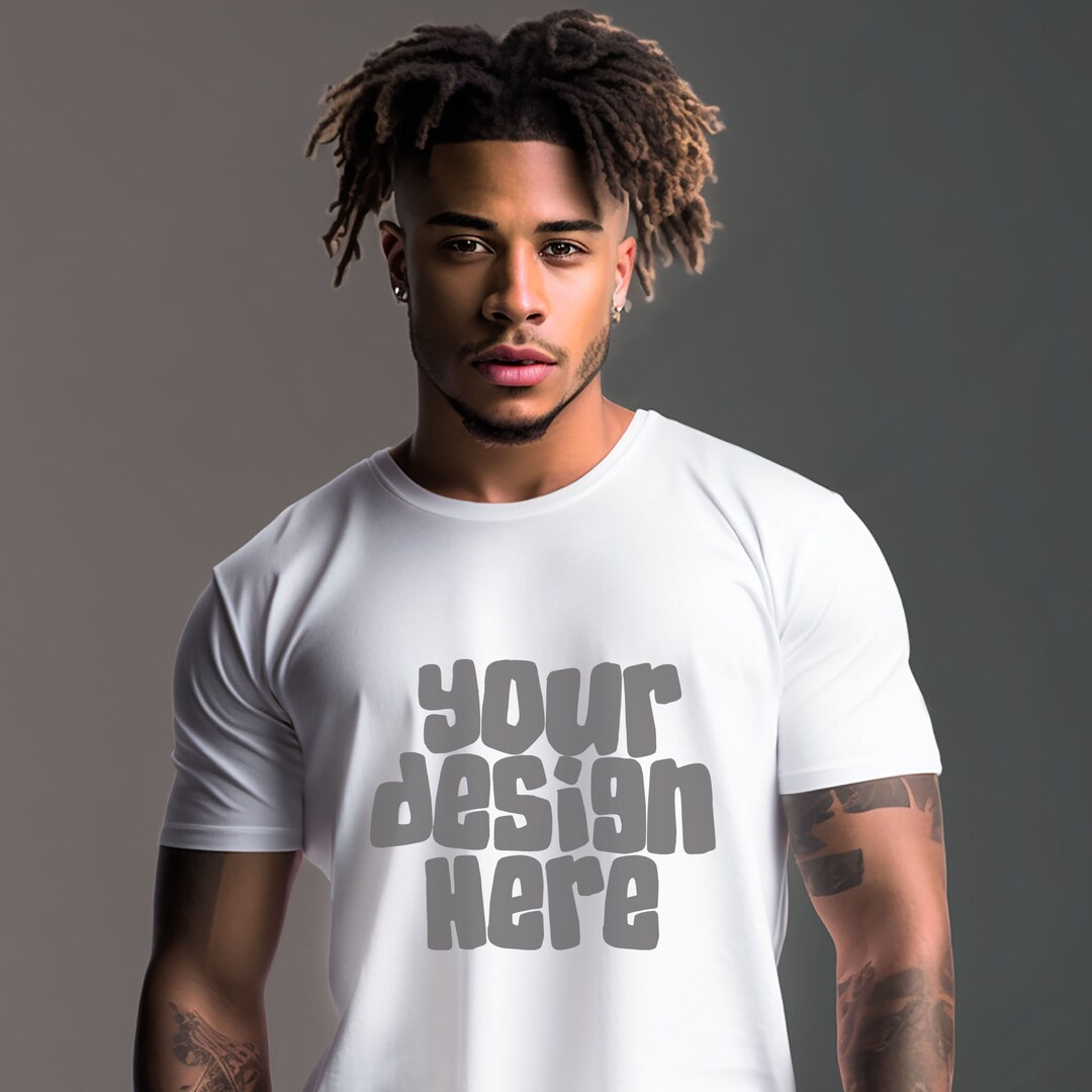 White Tshirt Mockup Male Model Shirt Mockup Mixed Race Model Diverse ...