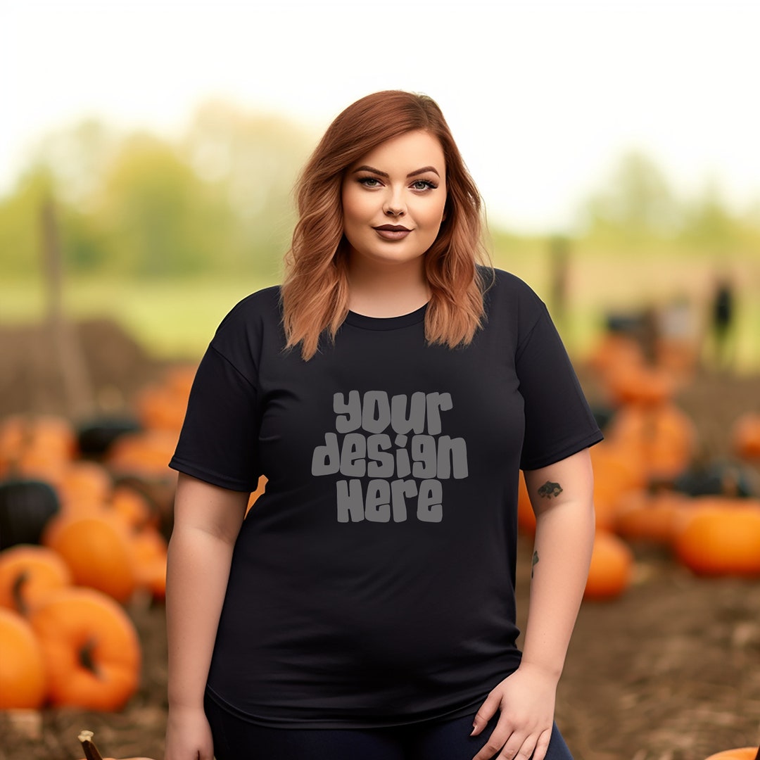 Black Tshirt Mockup Boho Plus Size Shirt Mockup Halloween Mockup Model ...
