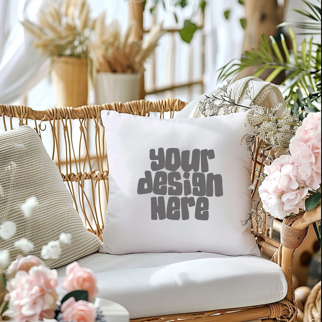 Pillow Mockup Natural Cushion Mock up Square White Pillow Mock up Boho ...