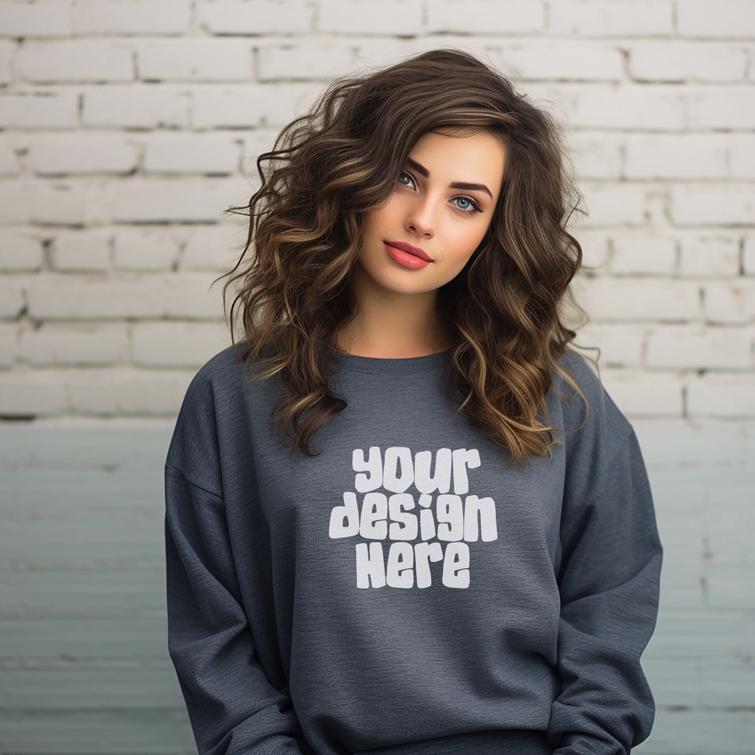 Dark Grey Heather Sweater Mockup Gildan 18000 Mockup Gildan Grey ...