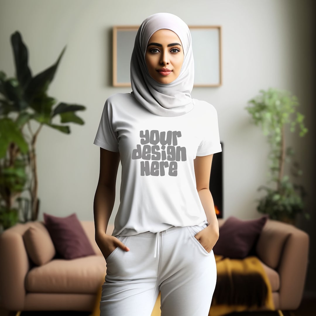 White Muslim Tshirt Mockup Hijab T-shirt Mockup Islamic Model Mockup ...