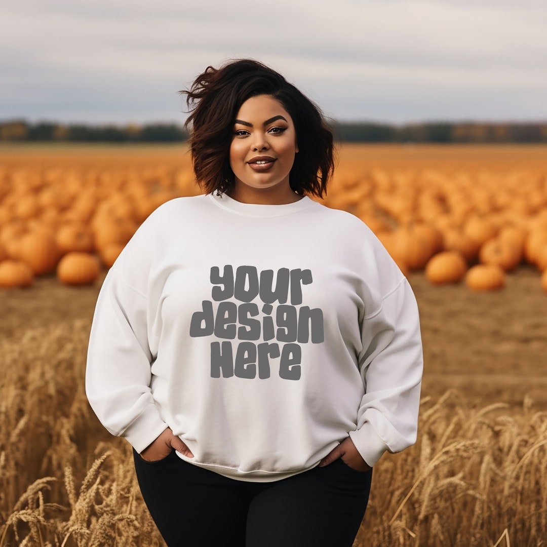 Plus Size Halloween Mockups White Gildan 18000 Mockups Model Sweatshirt ...