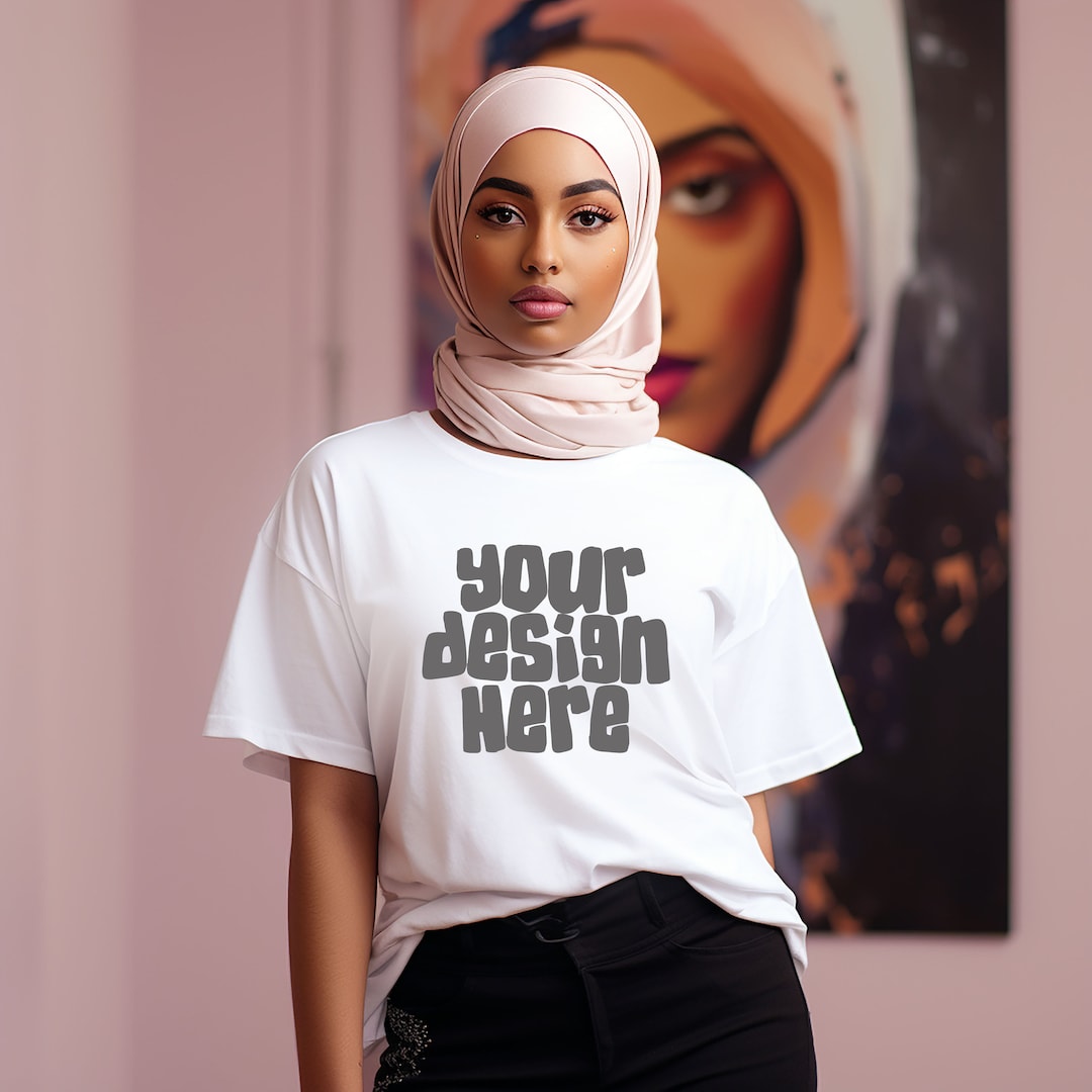 White Muslim Tshirt Mockup Hijab T-shirt Mockup Islamic Model Mockup ...