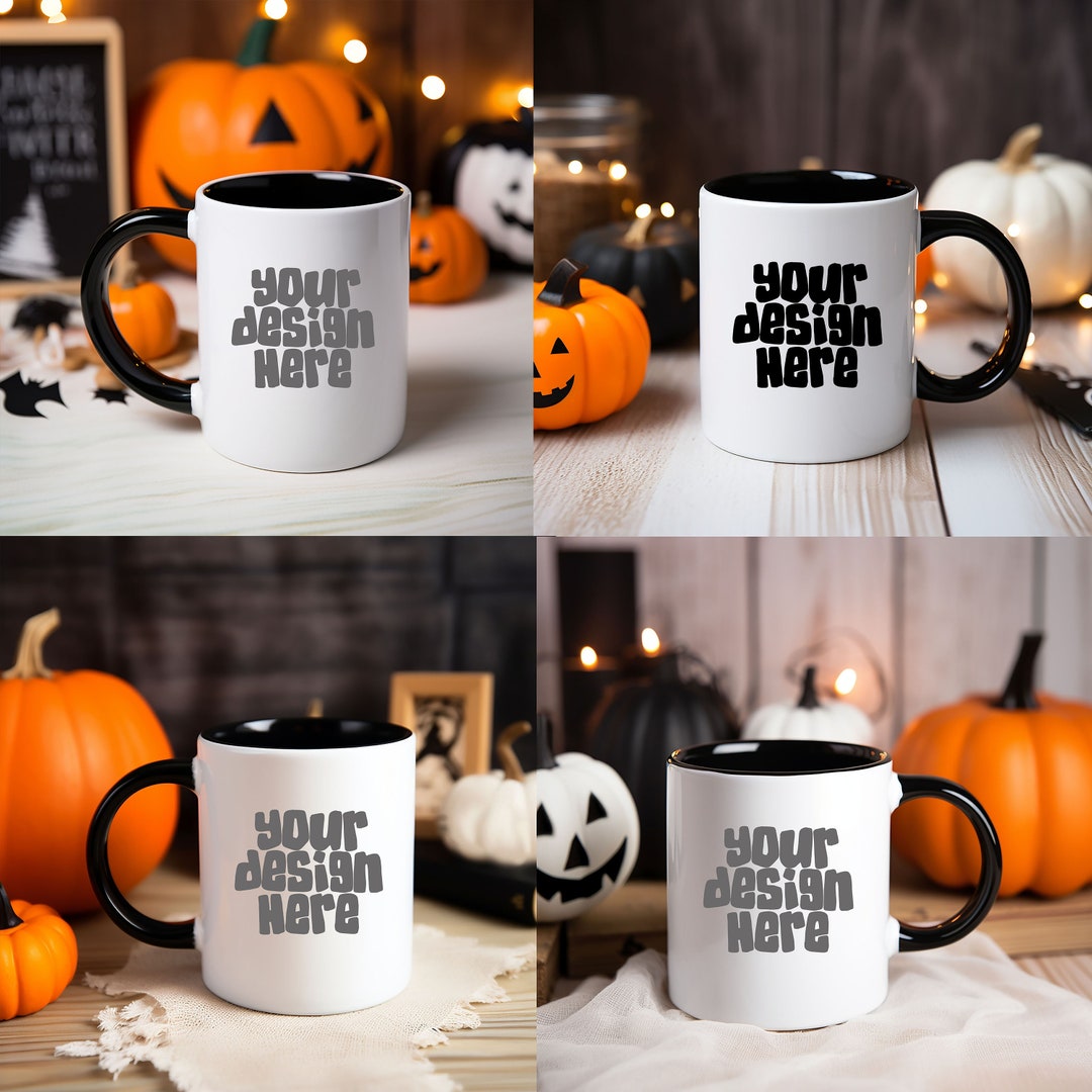 Mug Mockup Accent Coffee Cup Mock up Black Handle Halloween Mug Mockup ...