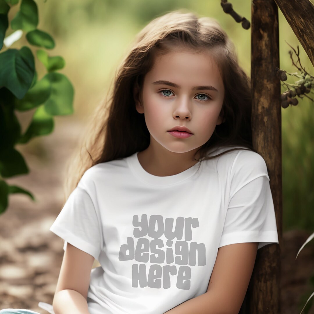 Kids White Tshirt Mockup Tagless Unbranded Shirt Mock-up Child Model ...