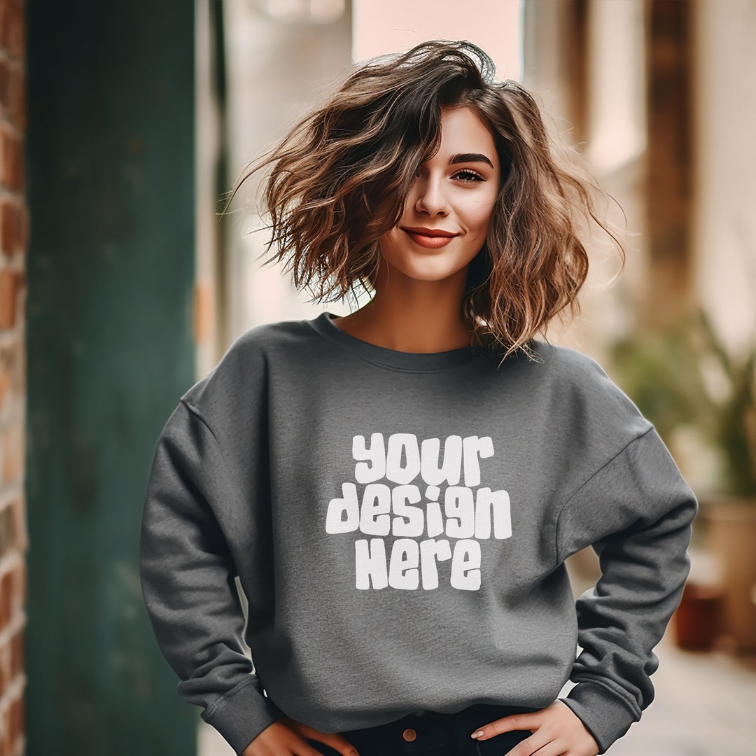 Dark Grey Heather Sweater Mockup Gildan 18000 Mockup Gildan Grey ...
