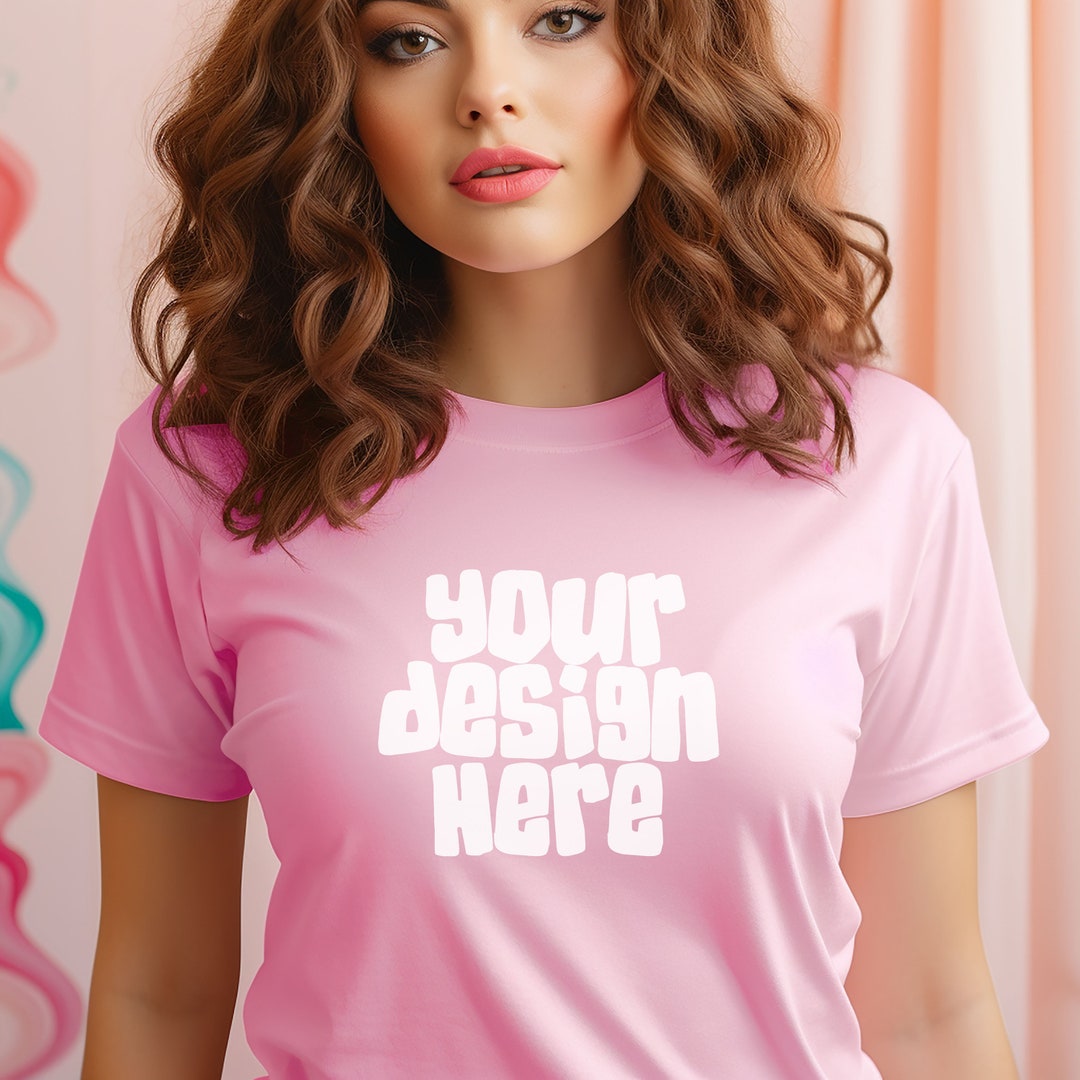 Pink Tshirt Mockup Boho Shirt Mockup Bella Canvas 3001 Mockup Model ...