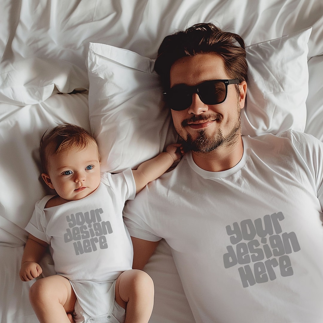 Daddy and Me White Tshirt Mockup Father's Day Shirt Mock-up Baby 100B ...