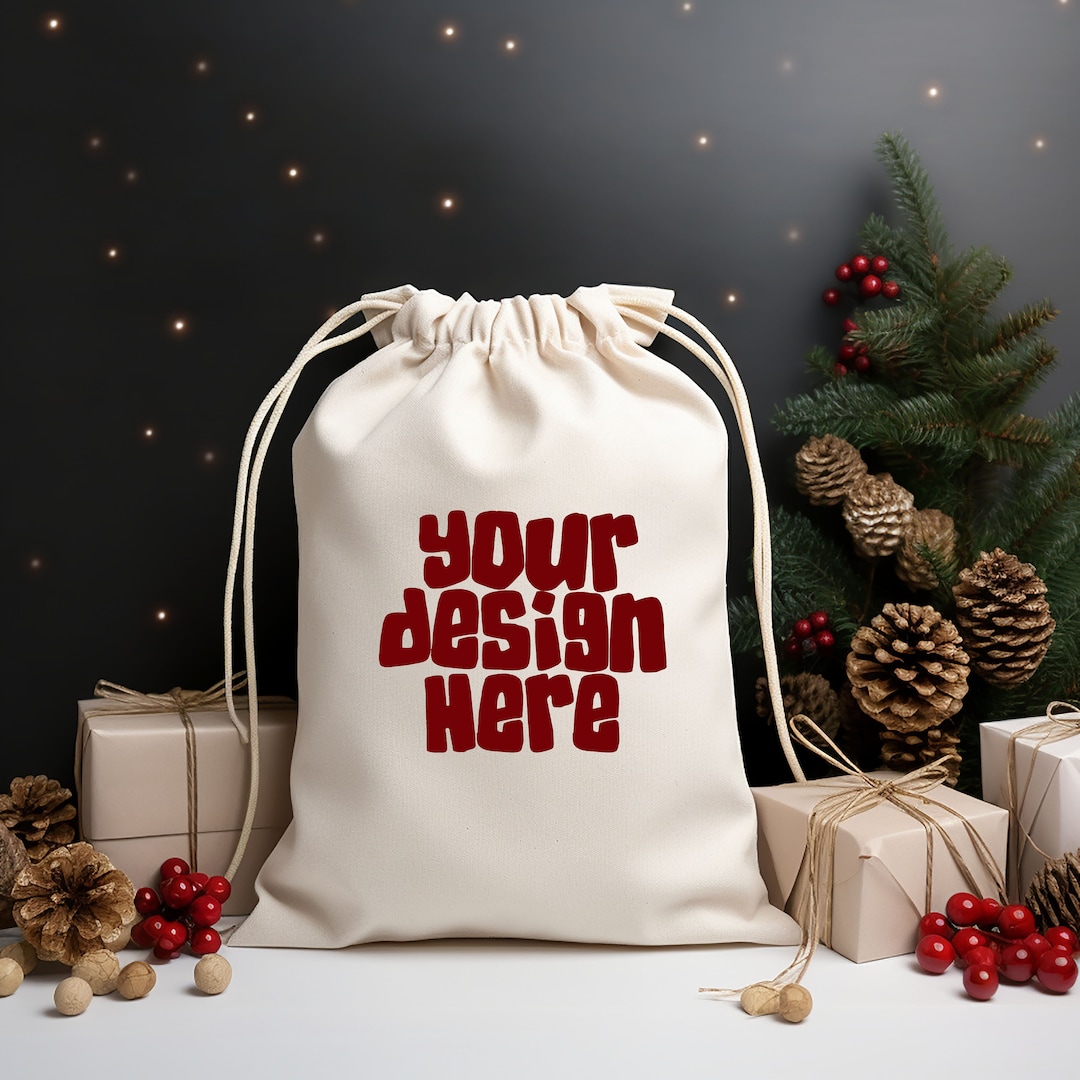 Santa Sack Mockup Natural Gift Bag Christmas Sack Mock up Festive Gift ...