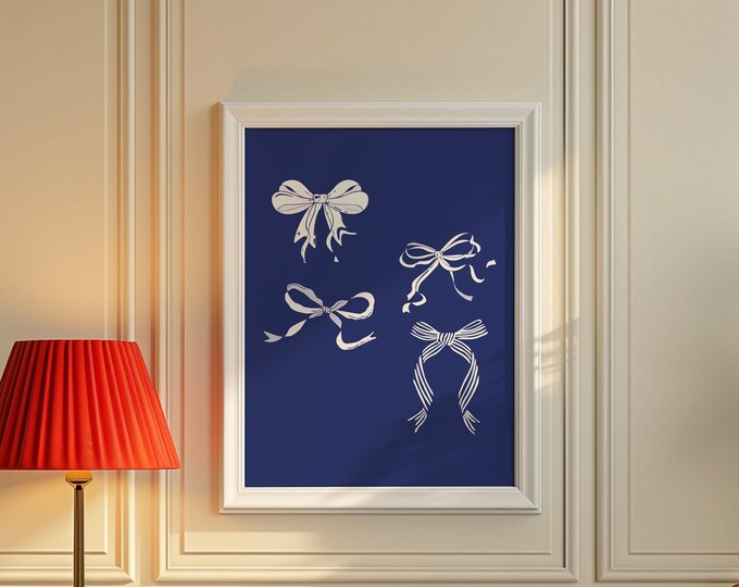 Navy Blue Bows Poster Coquette Aesthetic Girly Wall Decor Preppy Wall ...