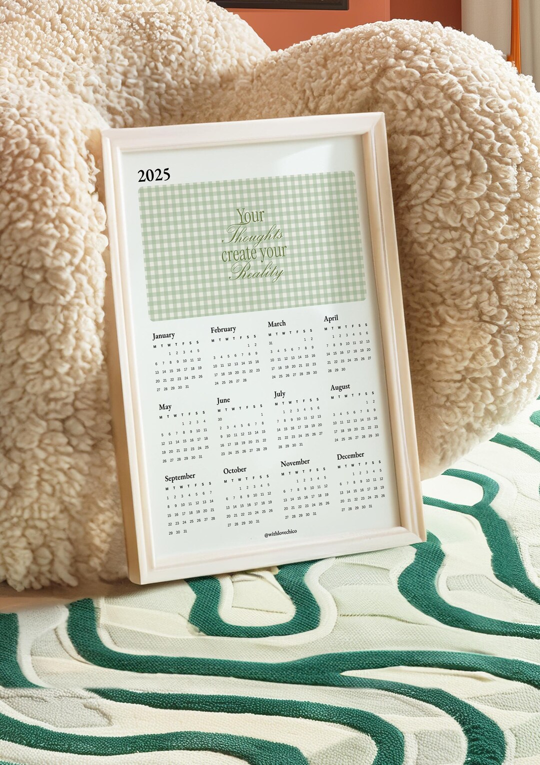 2025 Yearly Calendar Printable, Inspirational Wall Calendar, Sage Green ...