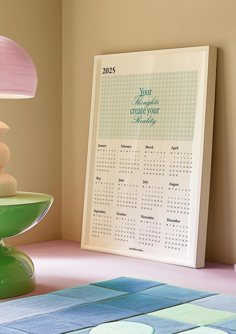 2025 Yearly Calendar Printable, Inspirational Wall Calendar, Teal ...
