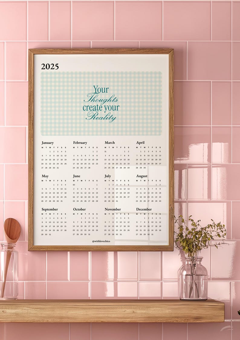 2025 Yearly Calendar Printable, Inspirational Wall Calendar, Teal ...