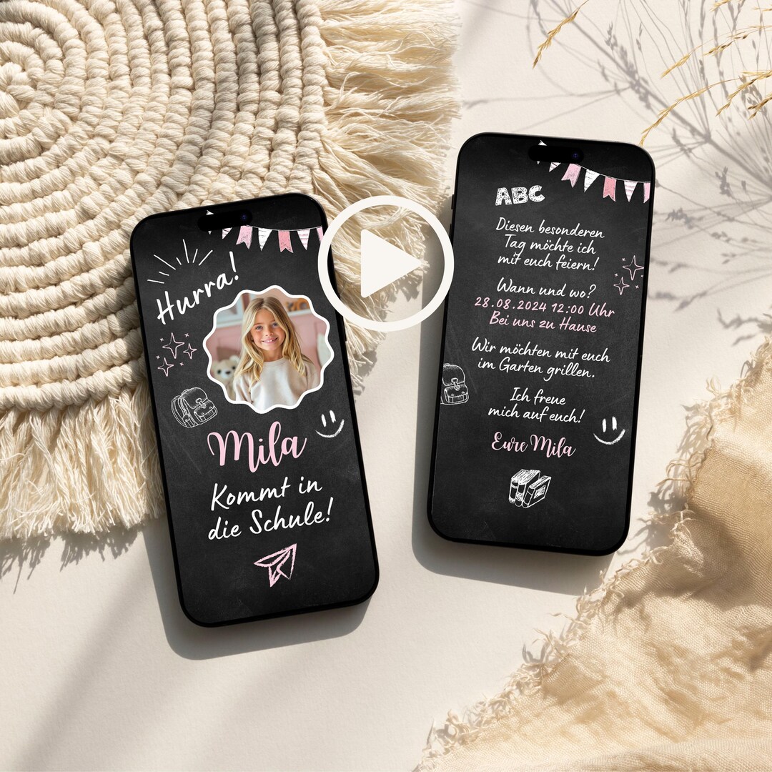 Digital Invitation for School Enrollment Girls Photo Blackboard Chalk ...