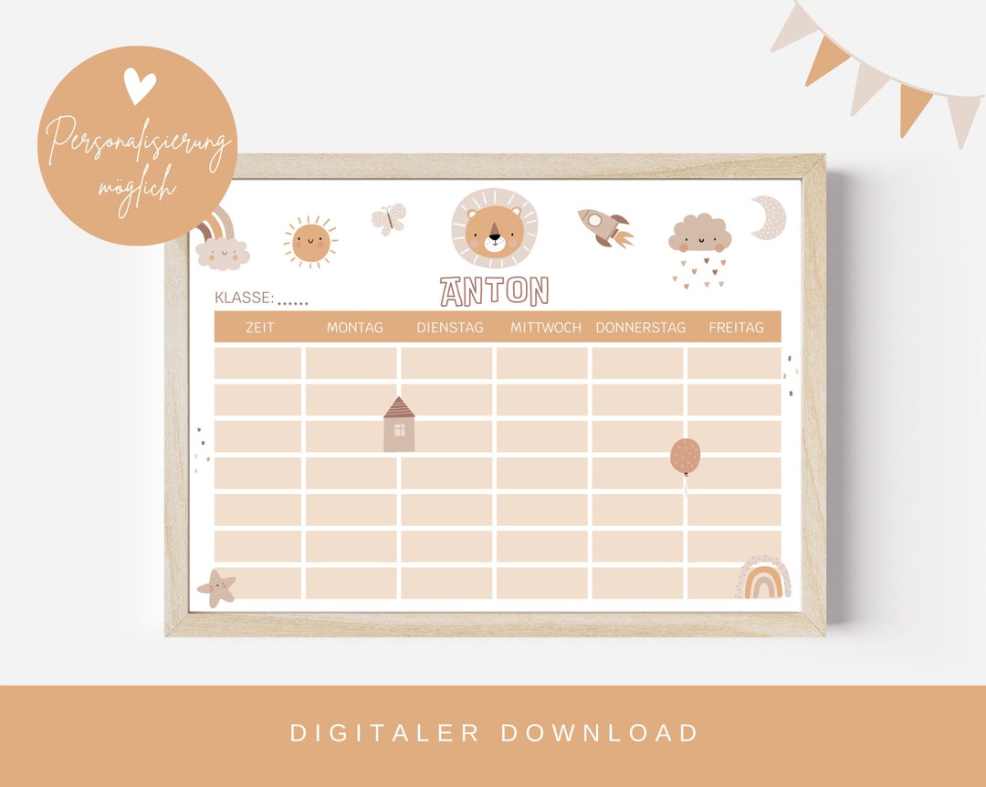 Timetable Lion Boho Timetable PDF Digital Download Timetable ...