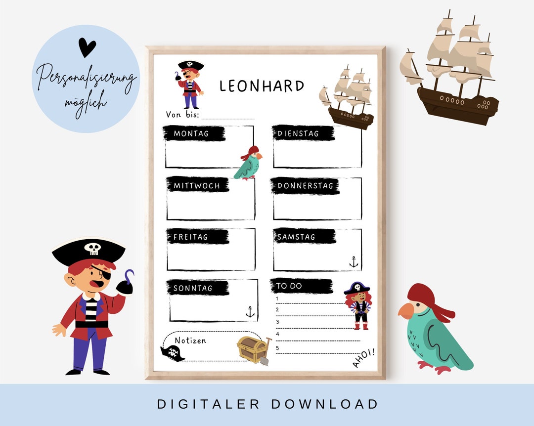 Personalized Weekly Schedule for Children | Digital Download | PDF File ...