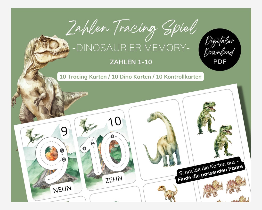 Dino Number Tracing Memory Game Download Numbers 1-10 Early Learning ...