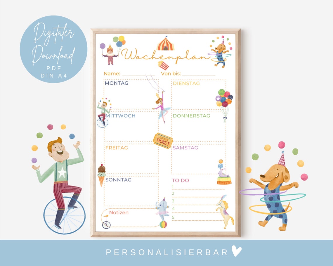 Personalized Weekly Schedule for Children | Digital Download | PDF File ...
